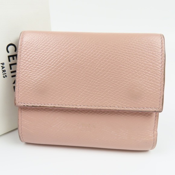 Celine | Bags | Celine Mini Wallet Logo Trifold Leather Pink | Poshmark